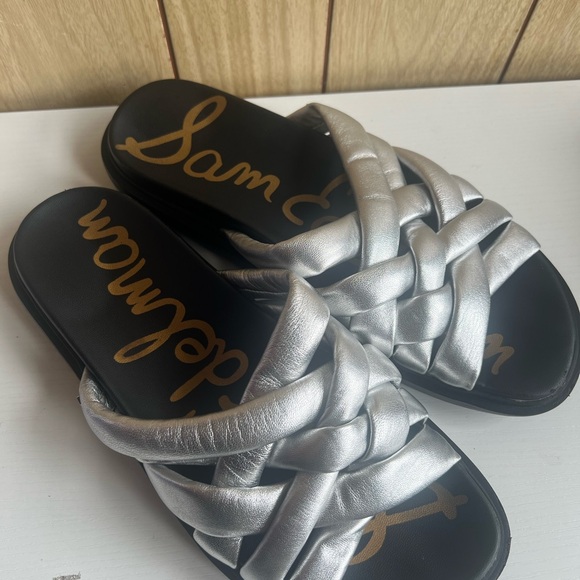 Sam Edelman | Shoes | Sam Edelman Silver Slide Sandals With Metallic ...